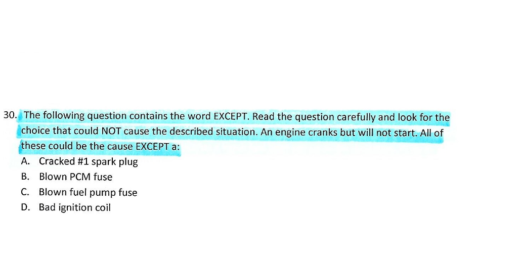 Solved The following question contains the word EXCEPT. Read | Chegg.com