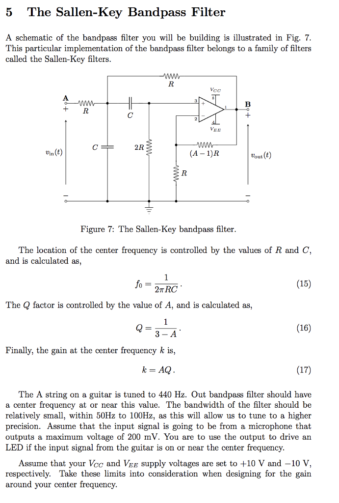 Solved 5 The Sallen-Key Bandpass Filter A schematic of the | Chegg.com