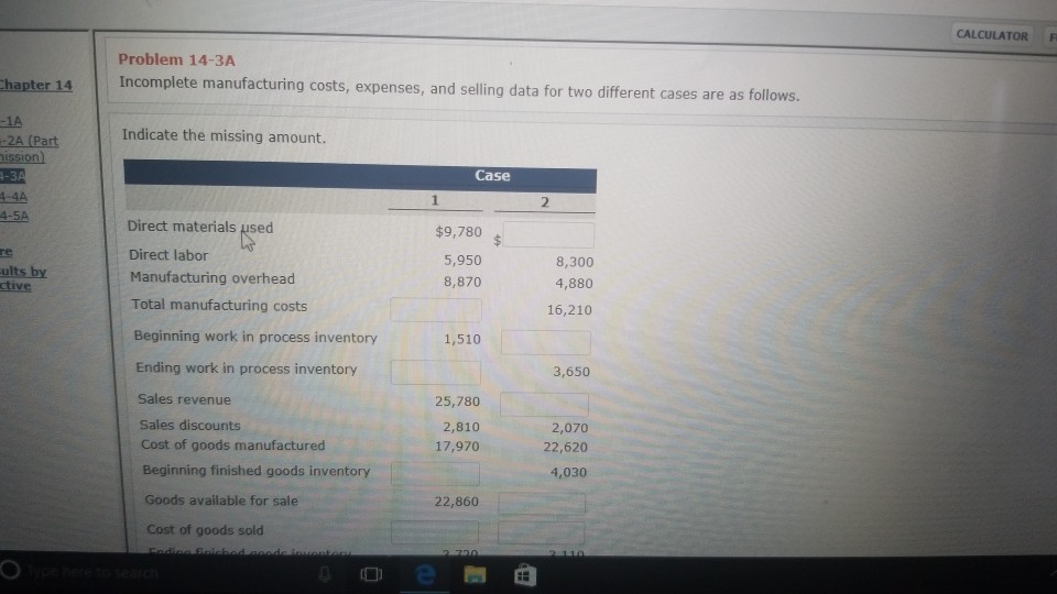 Solved CALCULATOR F Problem 14-3A Incomplete manufacturing | Chegg.com
