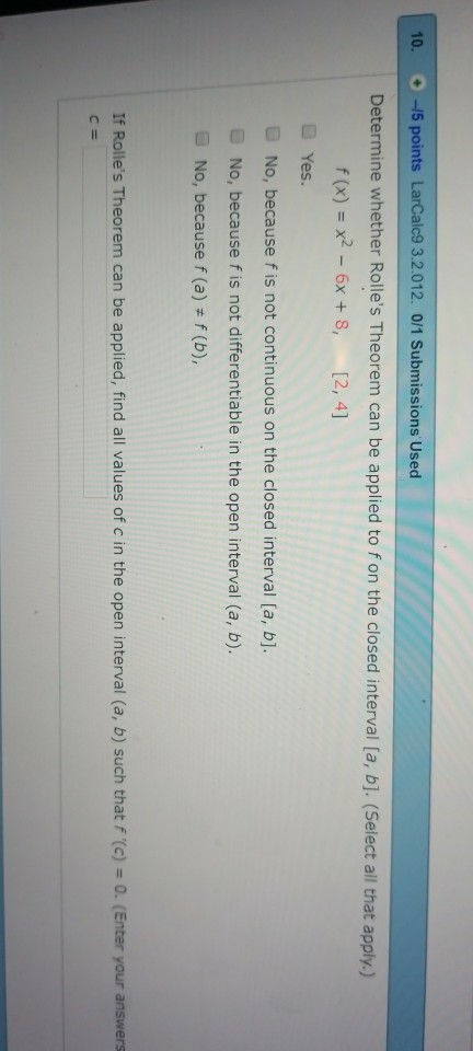 Solved 10. + -/5 points LarCalc9 3.2.012. 011 submissions | Chegg.com