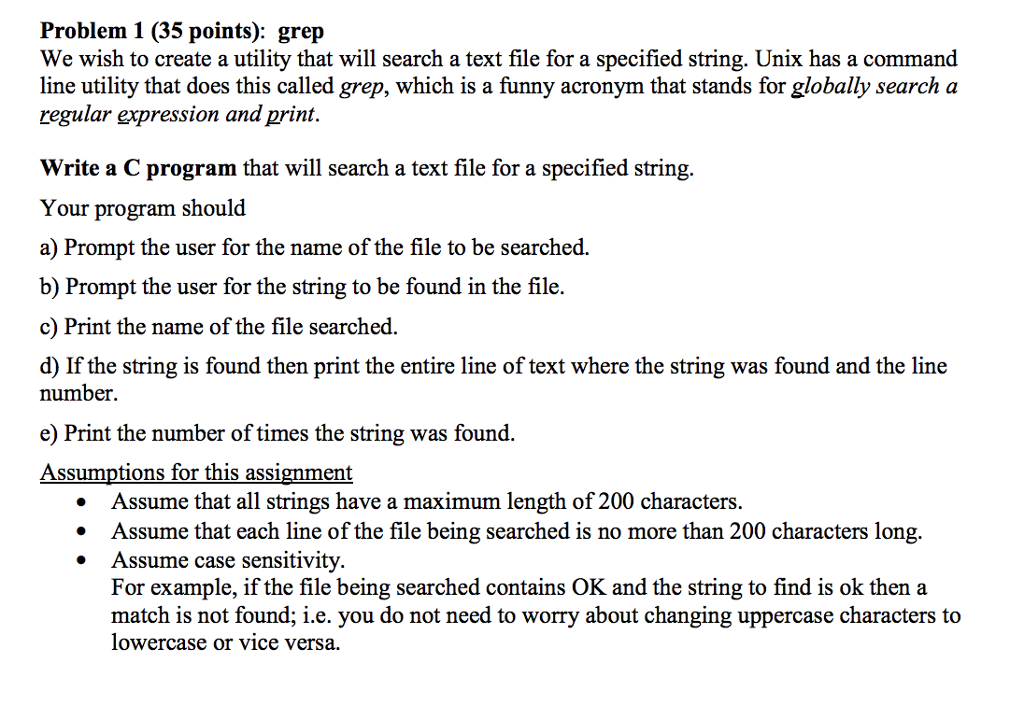 Solved Problem We wish to create a utility that will search | Chegg.com