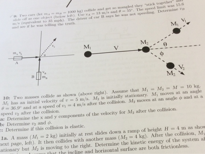 Solved Two masses collide as shown (above right). Assume | Chegg.com