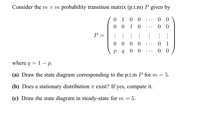 Solved Consider the m Times m probability transition matrix | Chegg.com