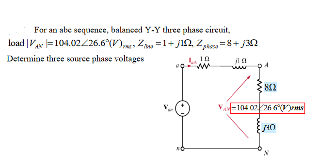 Solved For an abc sequence, balanced Y-Y three phase | Chegg.com