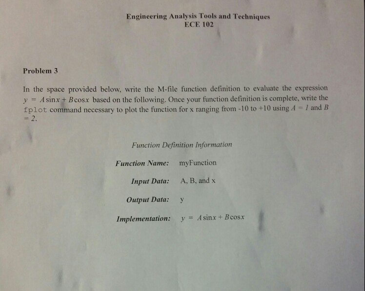 Solved Engineering Analysis Tools And Techniques Ece 102 6391