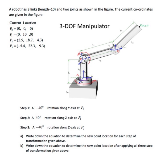 Solved A robot has 3 links (length=10) and two joints as | Chegg.com