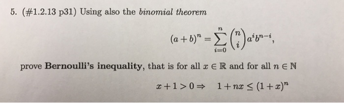 Solved 5. (#1.2.13 p31) Using also the binomial theorem aibn | Chegg.com