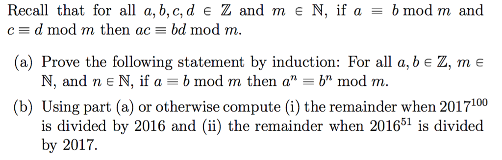 Solved Recall that for all a, b, c, d element Z and m | Chegg.com