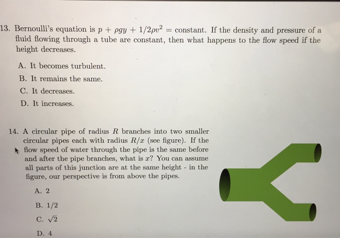 Solved Bernoulli's equation is p +pgy + 1/2pv^2 = constant. | Chegg.com