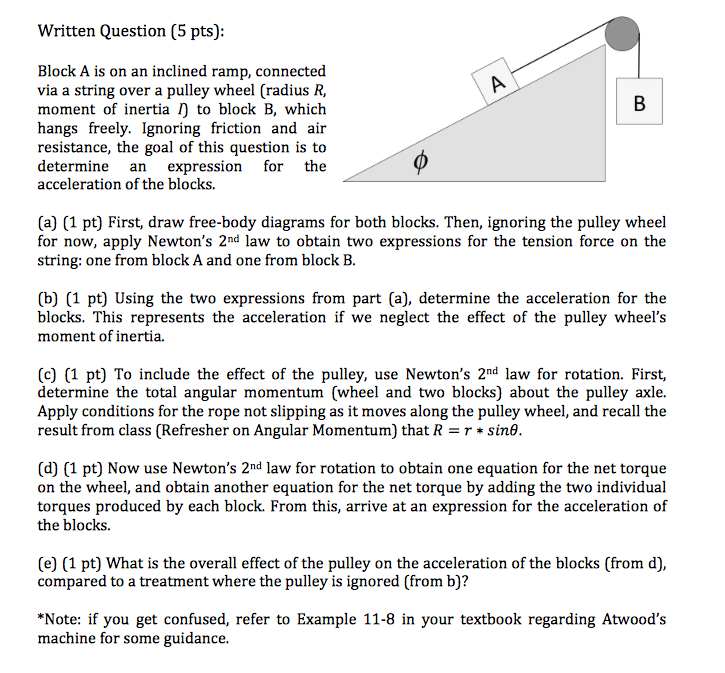 Solved Block A is on an inclined ramp, connected via a | Chegg.com