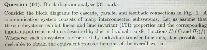 Solved Question (01): Block diagram analysis 35 marks | Chegg.com