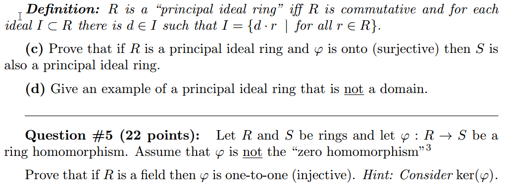 Definition: R is a ''principal ideal ring'' if R is | Chegg.com