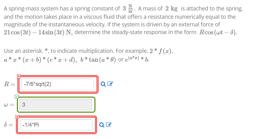 Solved A spring-mass system has a spring constant of 3 A | Chegg.com