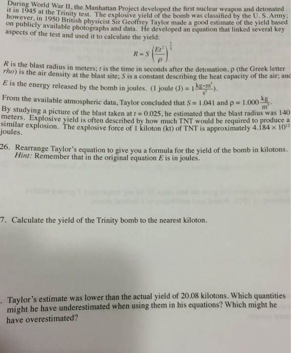 Solved During World War II, the Manhattan Project developed | Chegg.com