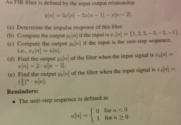 Solved An FIR filter is defined by the input-output | Chegg.com