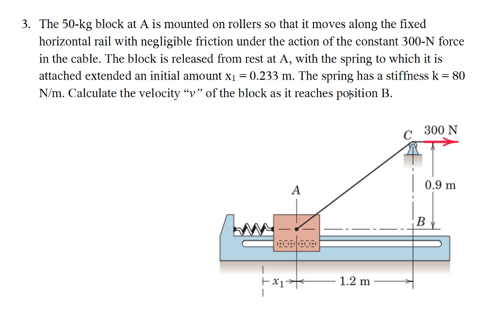 Solved 3. The 50-kg block at A is mounted on rollers so that | Chegg.com