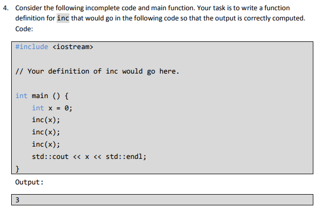 Solved Consider the following incomplete code and main | Chegg.com