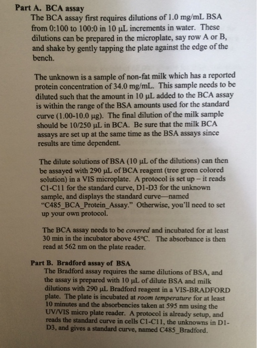 Solved Part A. BCA assay The BCA assay first requires | Chegg.com