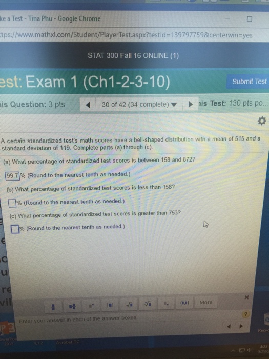 Solved A certain standardized test's math scores have a | Chegg.com