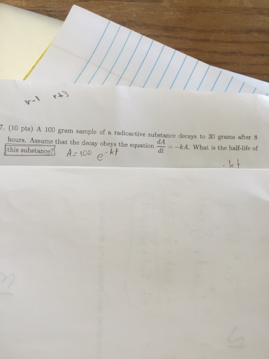 Solved A 100 gram sample of a radioactive substance to 30 | Chegg.com