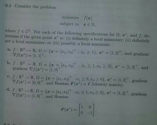Solved 6.1 Consider the problem minimize f(x) subject to z E | Chegg.com