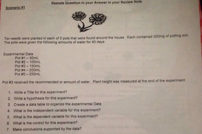 Solved Ten seeds were planted in each of 5 pots that were | Chegg.com