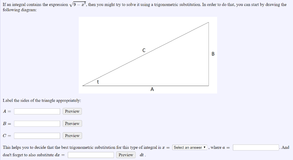 Solved If an integral contains the expression v/9 - r, then | Chegg.com