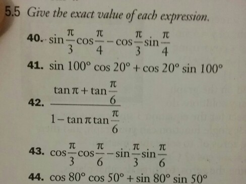 Solved Give the exact value of each expression. 43. cos | Chegg.com