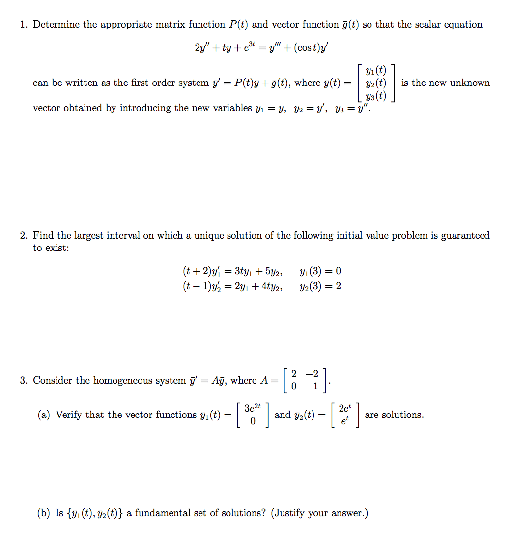 Solved Determine the appropriate matrix function P(t) and | Chegg.com