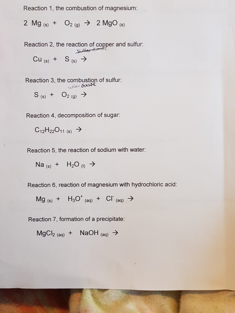 Solved Reaction 1, the combustion of magnesium: 2 Mg (s) + | Chegg.com