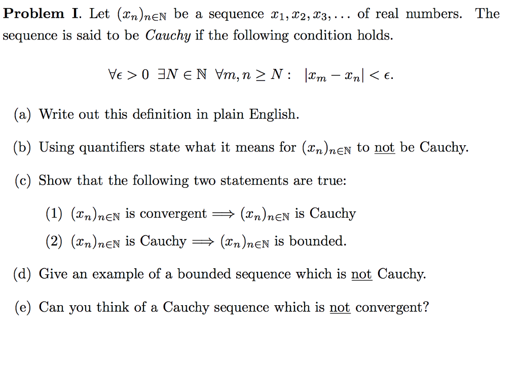 Solved Problem I. Let (xn)nen be a sequence z1,22, r3, of | Chegg.com