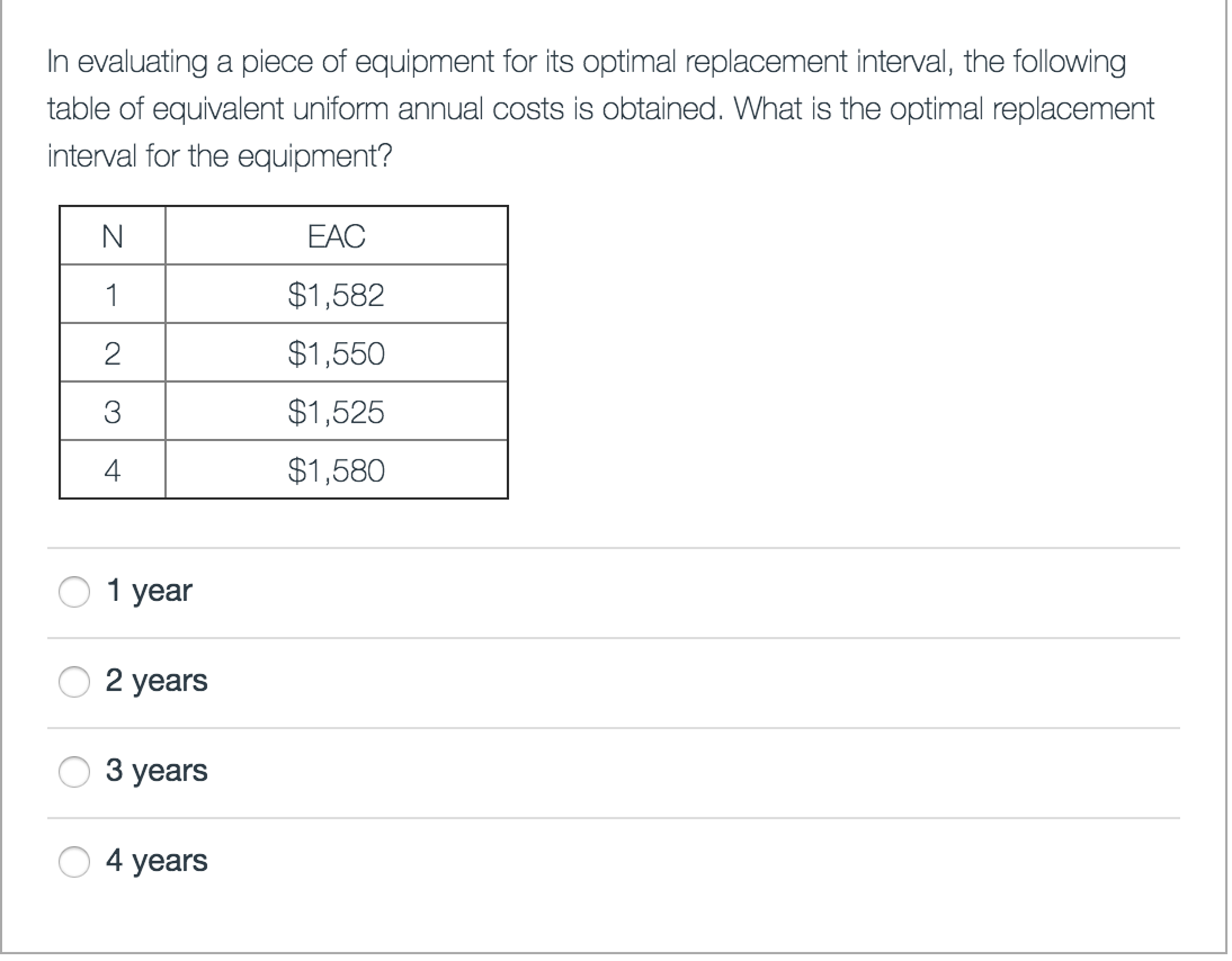 Solved In evaluating a piece of equipment for its optimal | Chegg.com