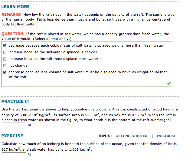 Solved EXAMPLE 9.9 Floating Down the River Floating Down the | Chegg.com