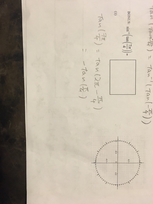 Solved BONUS: sin^minus1 (tan(7pi/4)) = | Chegg.com