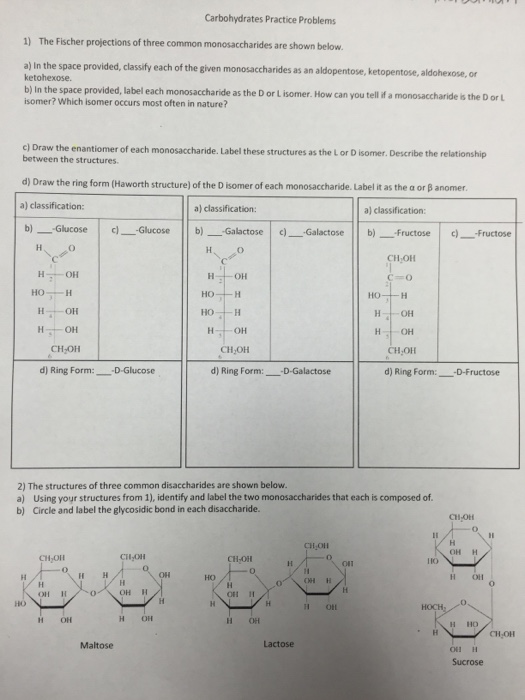 Solved Carbohydrates Practice Problems 1) The Fischer | Chegg.com