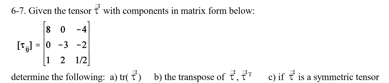 Solved Given the tensor with components in matrix form | Chegg.com