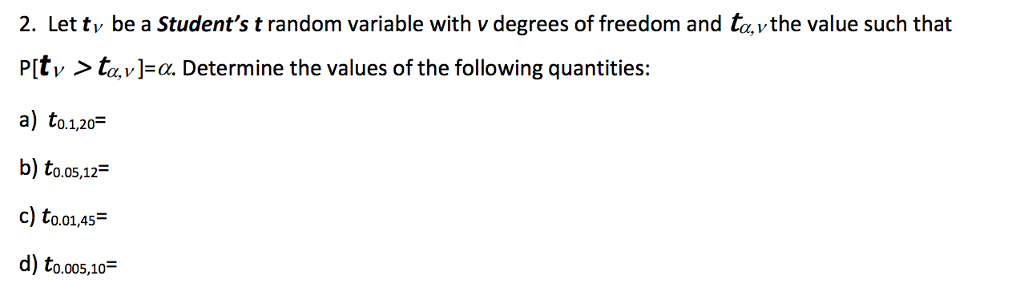 Solved 2. Let tv be a Student's t random variable with v | Chegg.com