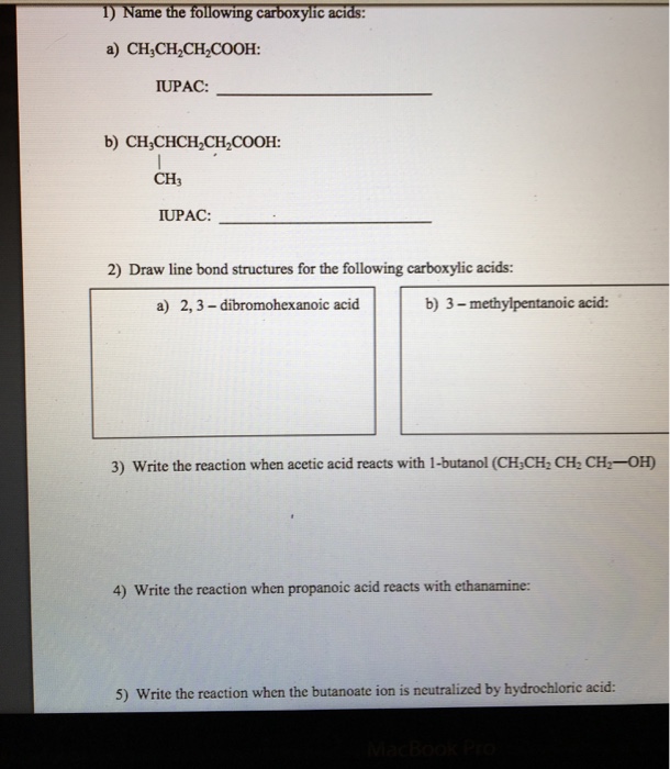 Solved Name the following carboxylic acids: | Chegg.com