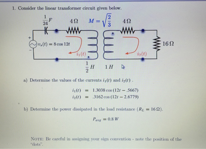 Solved Consider the linear transformer circuit given below. | Chegg.com