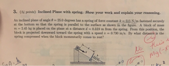 Solved Inclined Plane with spring. Show your work and | Chegg.com