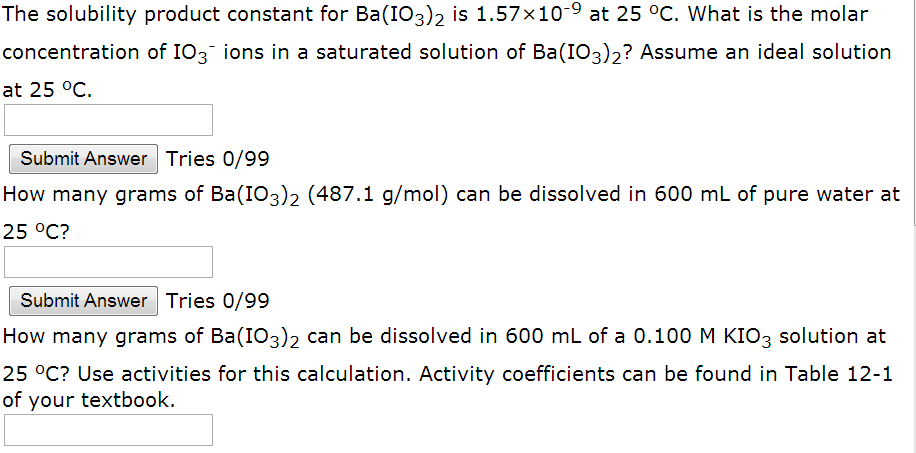 Solved The solubility product constant for Ba(IO3)2 is | Chegg.com