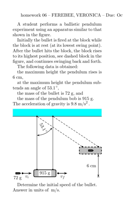 Solved A student performs a ballistic pendulum experiment | Chegg.com