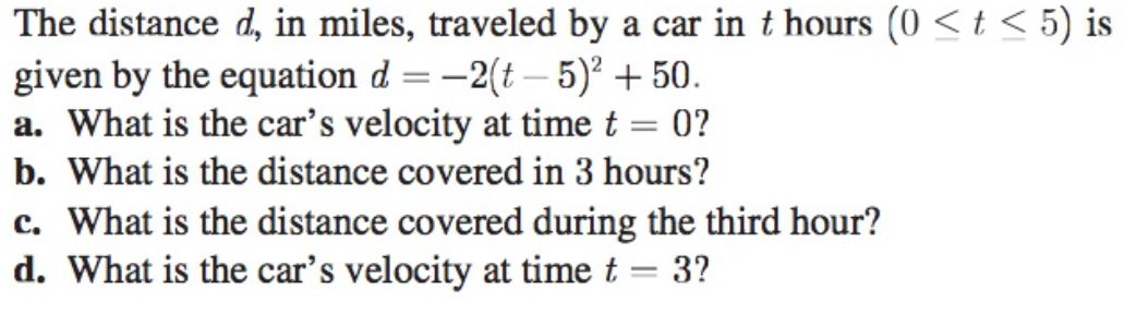 Solved The distance d, in miles, traveled by a car in t, | Chegg.com