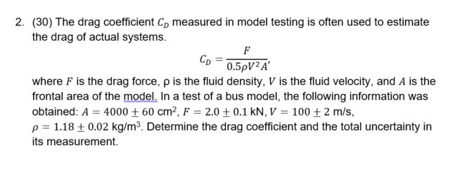 Solved The Drag Coefficient C D Measured In Model Testing Is