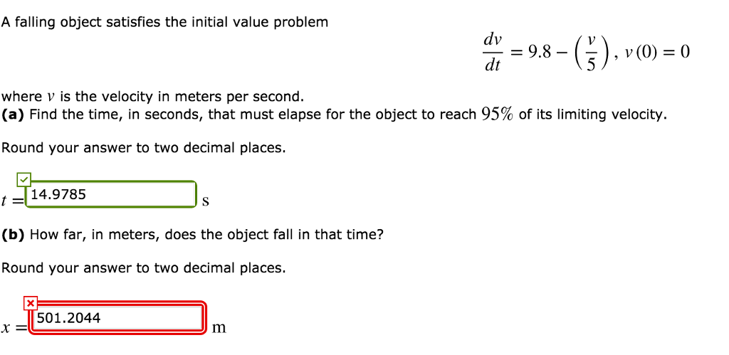 Solved A falling object satisfies the initial value problem | Chegg.com