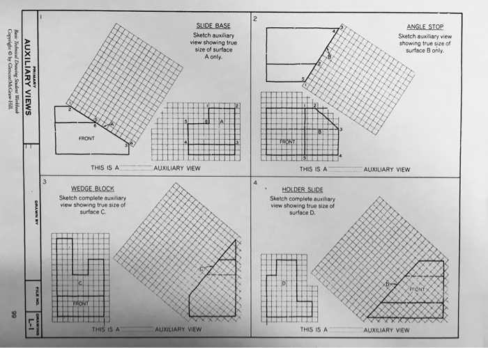 Solved Auxiliary Views Sketch the auxiliary view | Chegg.com