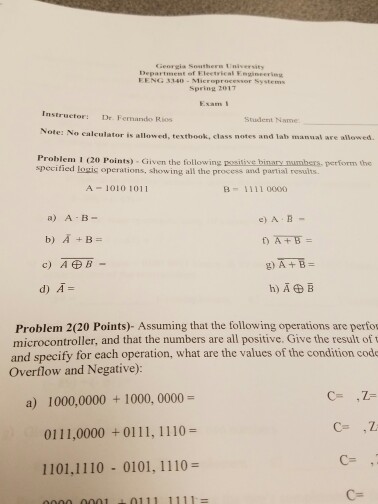 Solved Given the following positive binary numbers, perform | Chegg.com