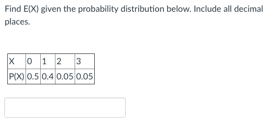 Solved Find E(X) given the probability distribution below. | Chegg.com