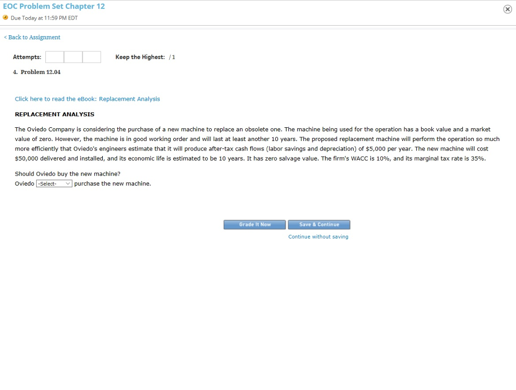 Solved EOC Problem Set Chapter 12 Due Today at 11:59 PM EDT | Chegg.com