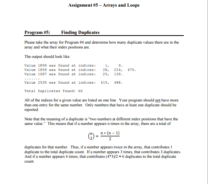Solved Assignment #5-Arrays and Loops rogram #5: Finding | Chegg.com